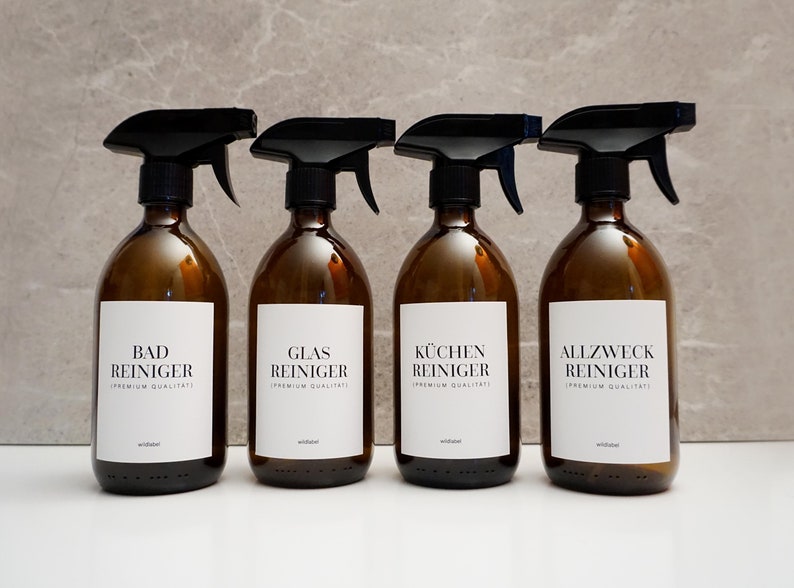 Trigger Spray Bottles Amber Glass Bottle Custom Labels Bathroom Cleaner ...