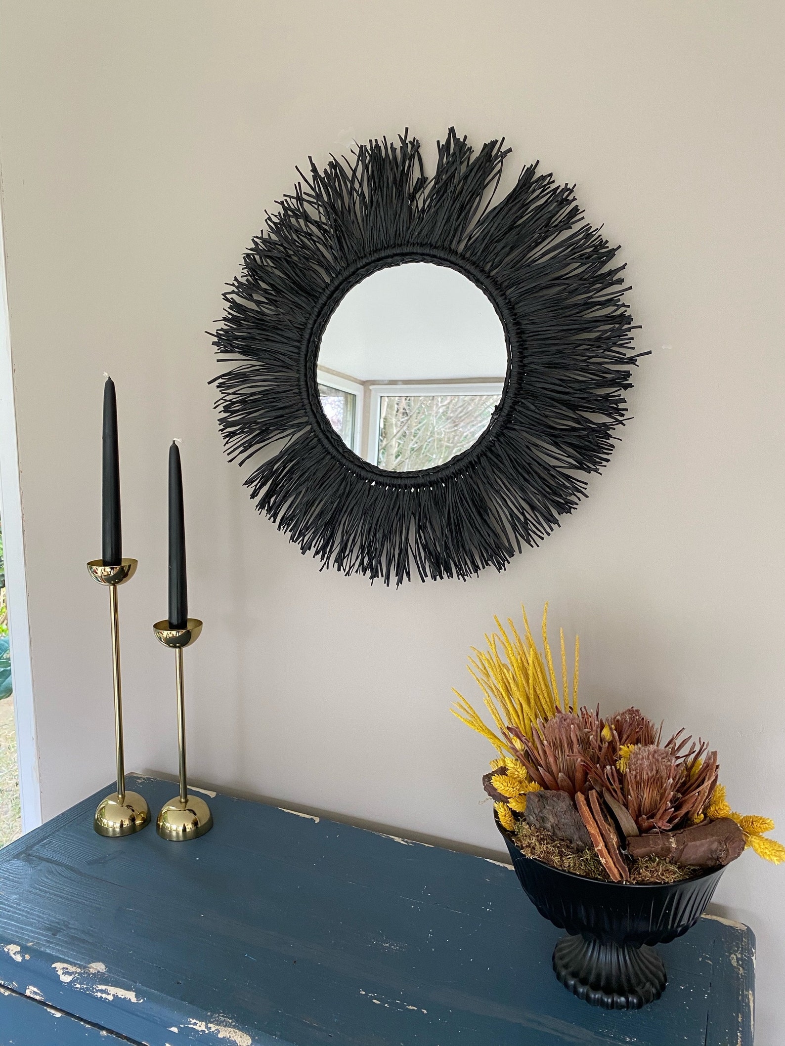 Raffia Mirror Boho Mirror Raffia Wall Decor Sunburst - Etsy