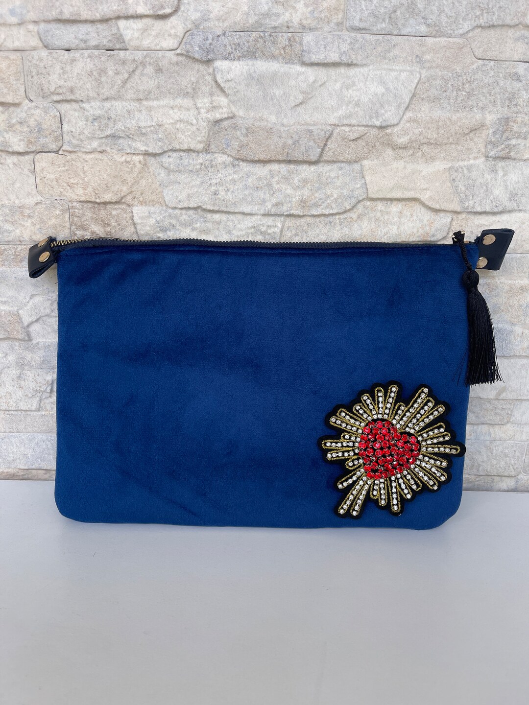 Designer Velvet Evening Clutch, Ultra Slim Blue Color Modern Clutch ...