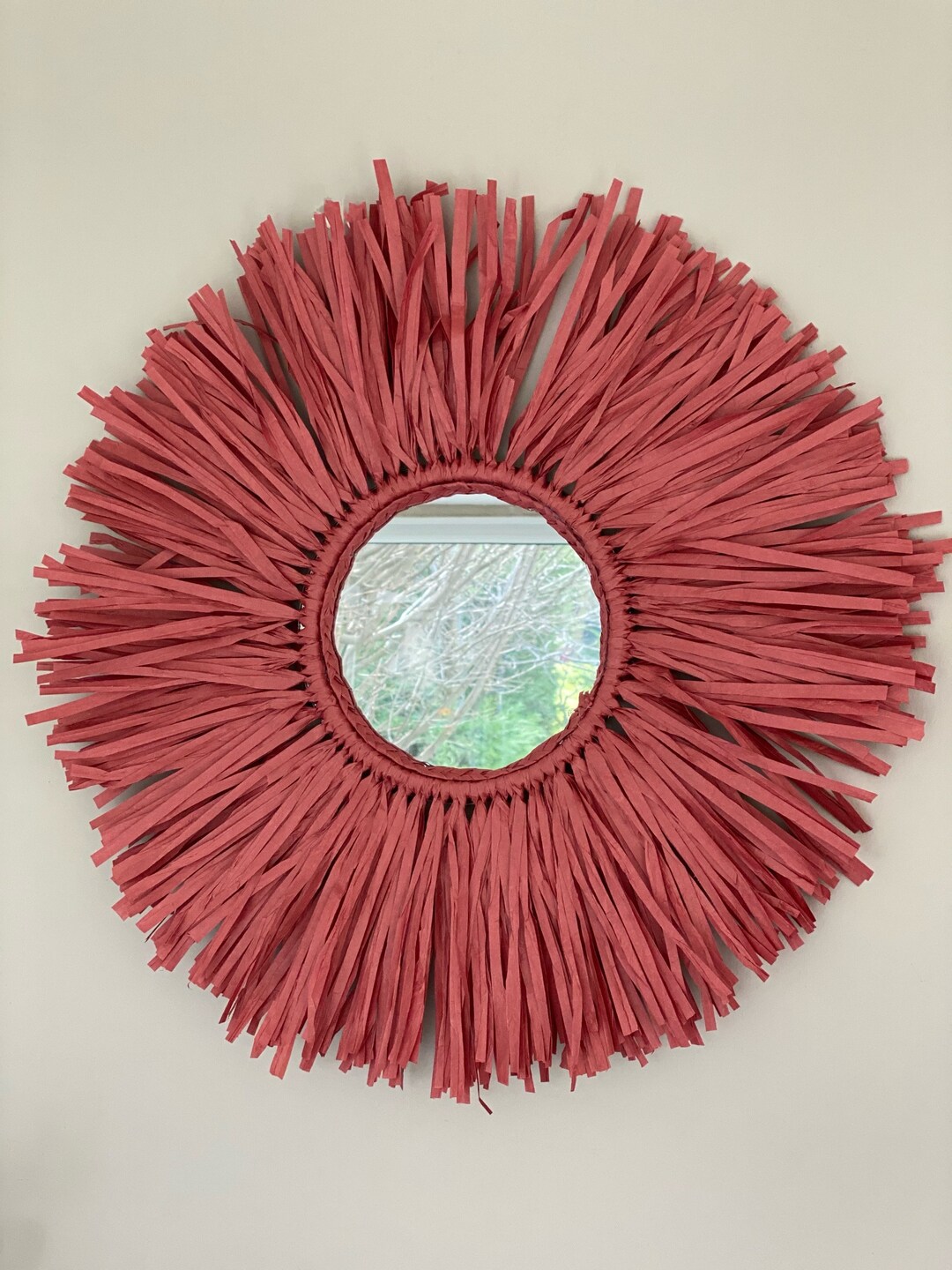 Raffia Mirror, Boho Mirror, Raffia Wall Decor, Sunburst Mirror, Round ...