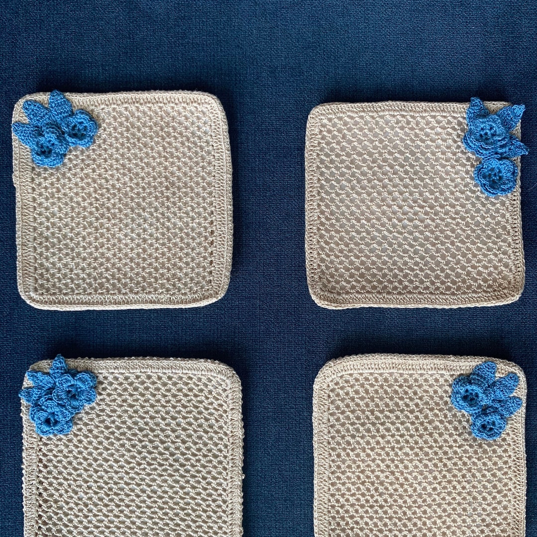 Handmade Embroidery Coaster, Set of 4 Coaster, Embroidery Technique ...