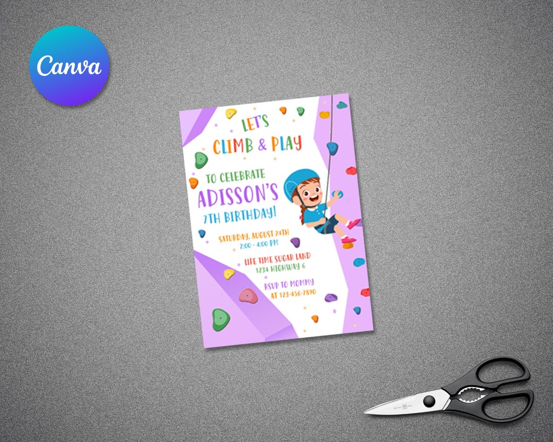 EDITABLE Climb and Play Birthday Party Invitation for Girls | Rock ...