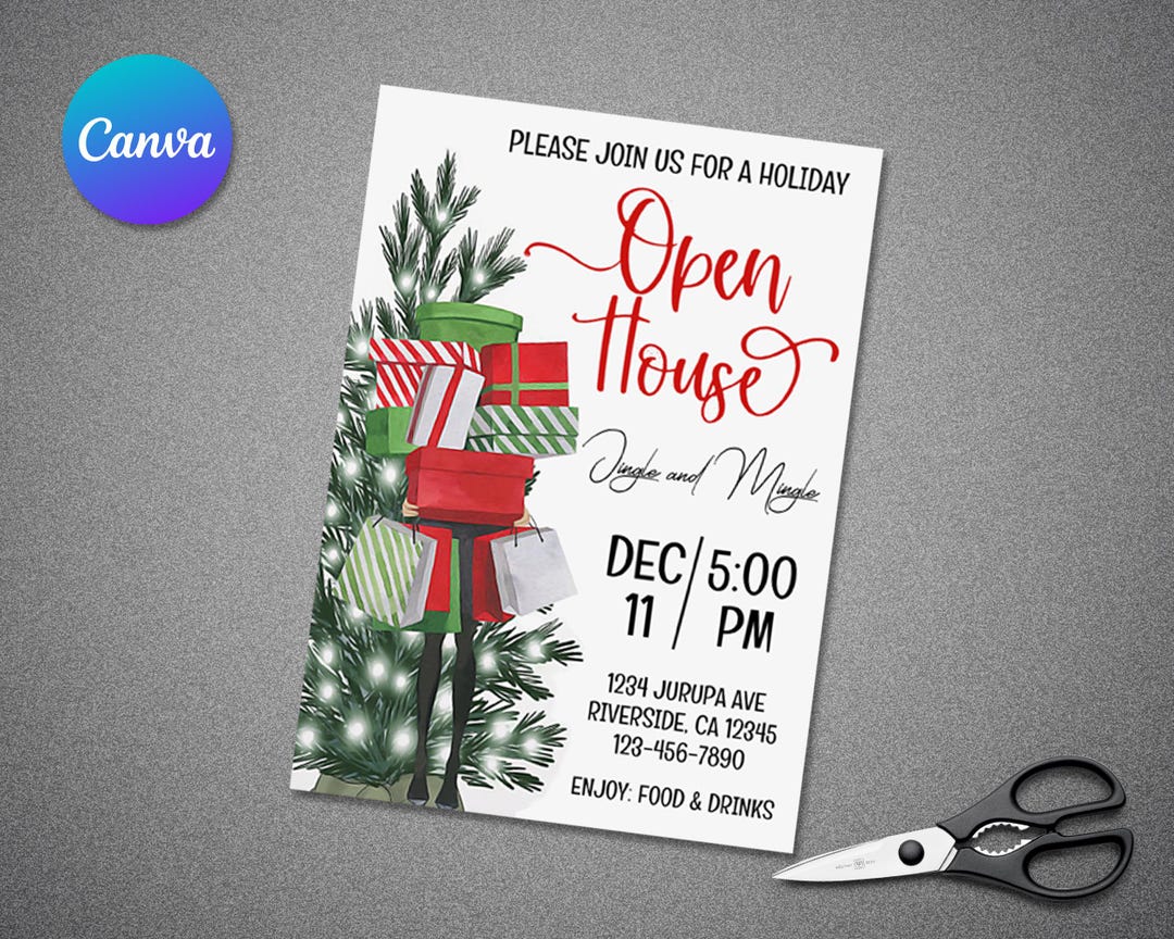 EDITABLE Holiday Open House Invitation Template | Open House Party Invitation | Jingle and ...