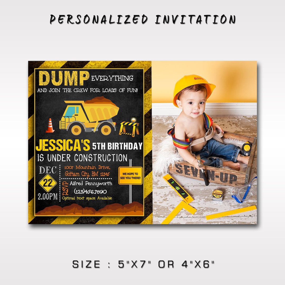 Construction Birthday Invitation With Photo (digital File) - Etsy