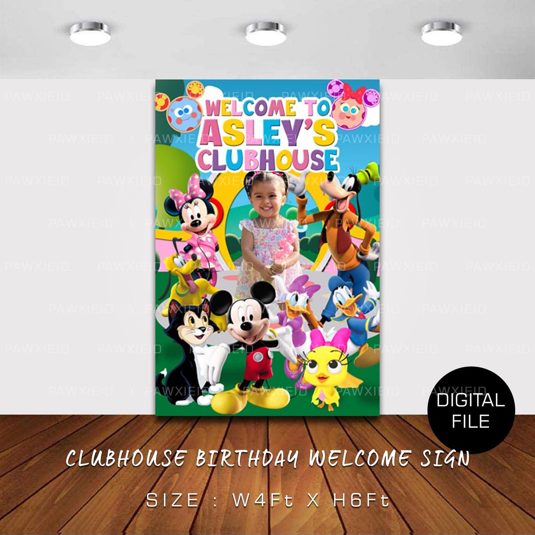 Personalized Clubhouse Birthday Party Welcome Sign With Photo (digital ...