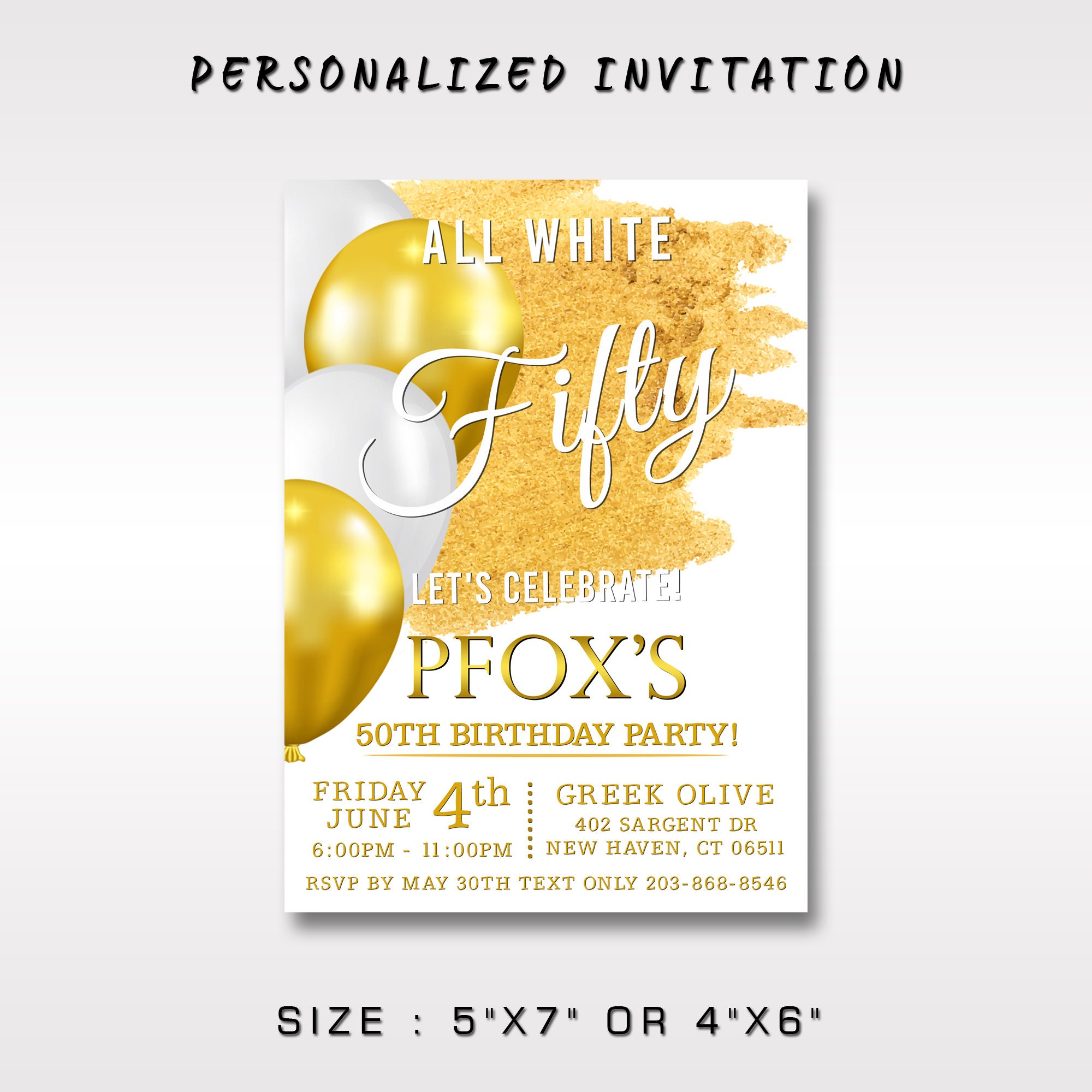 All White Birthday Party Invitation Gold and White Birthday | Etsy