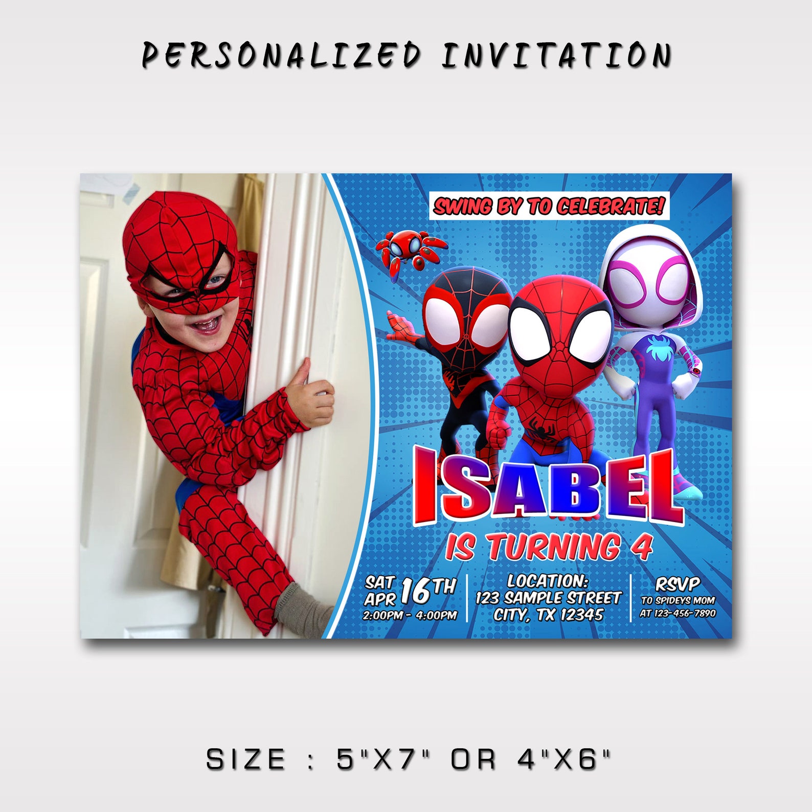 Spider Kids Birthday Invitation With Photo Spidey and His - Etsy