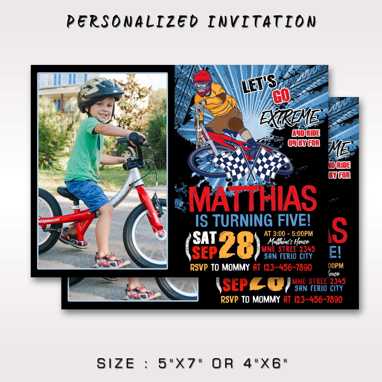BMX Bike Birthday Party Invitation with Mountain Bike | Etsy