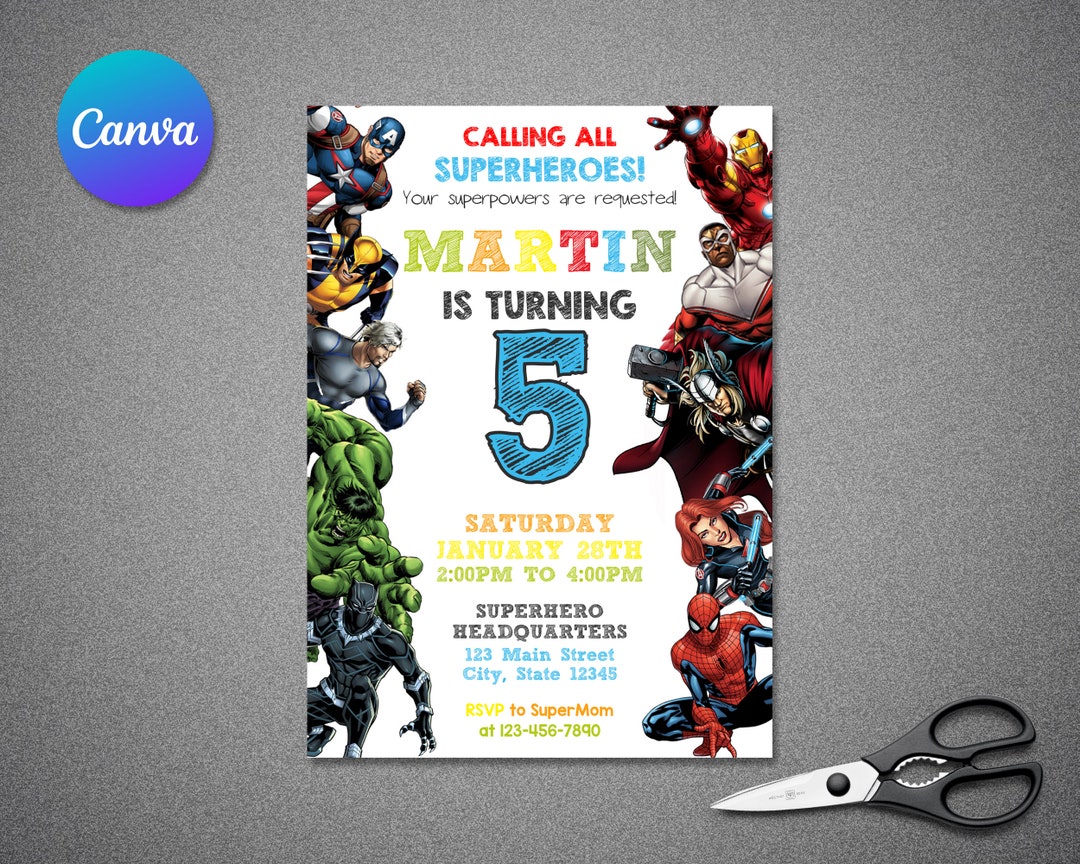 Avengers Party Editable Template | Superhero Birthday Invitation ...
