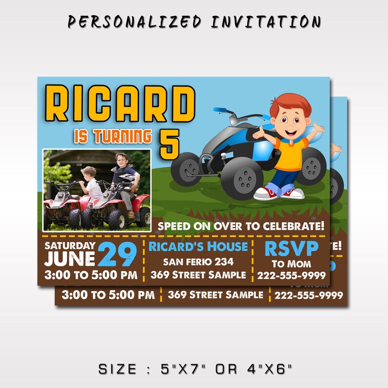 ATV Birthday Party Invitation With Photo ATV Birthday Invite - Etsy