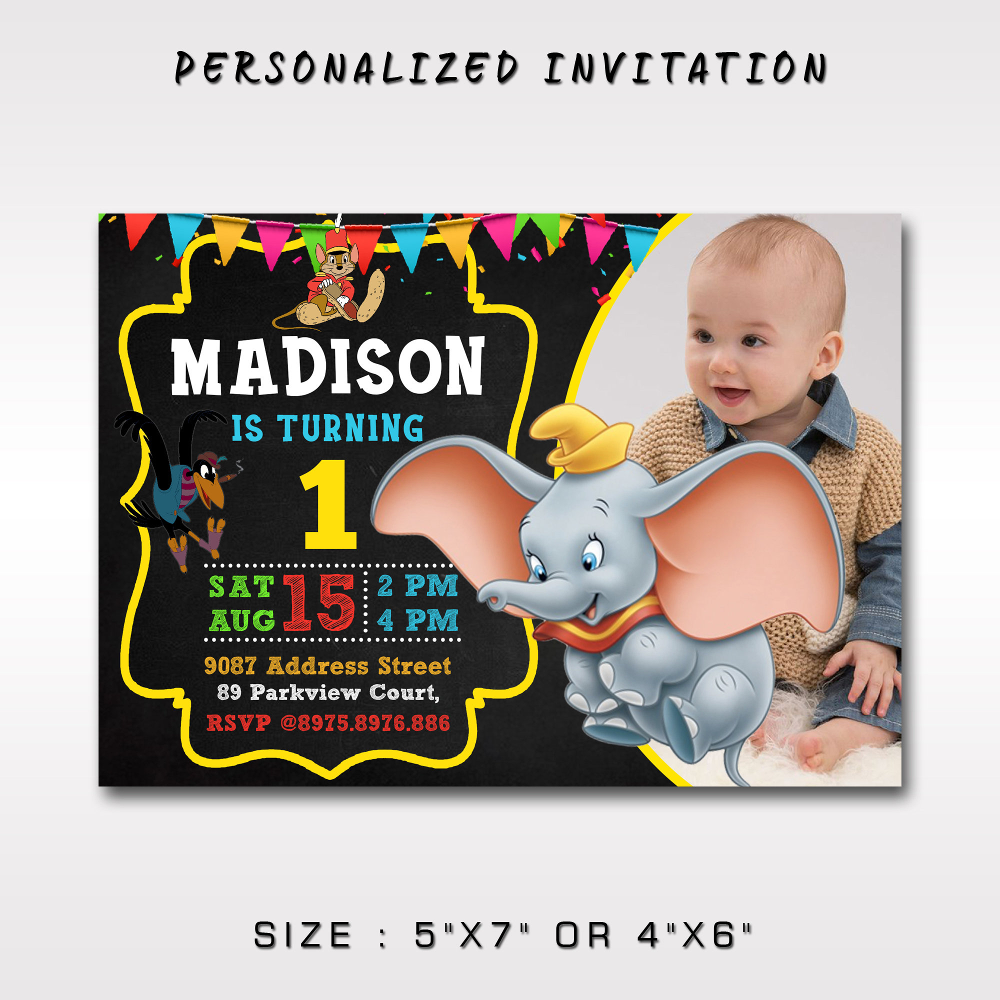 Dumbo Birthday Party Invitation With Photo | Etsy