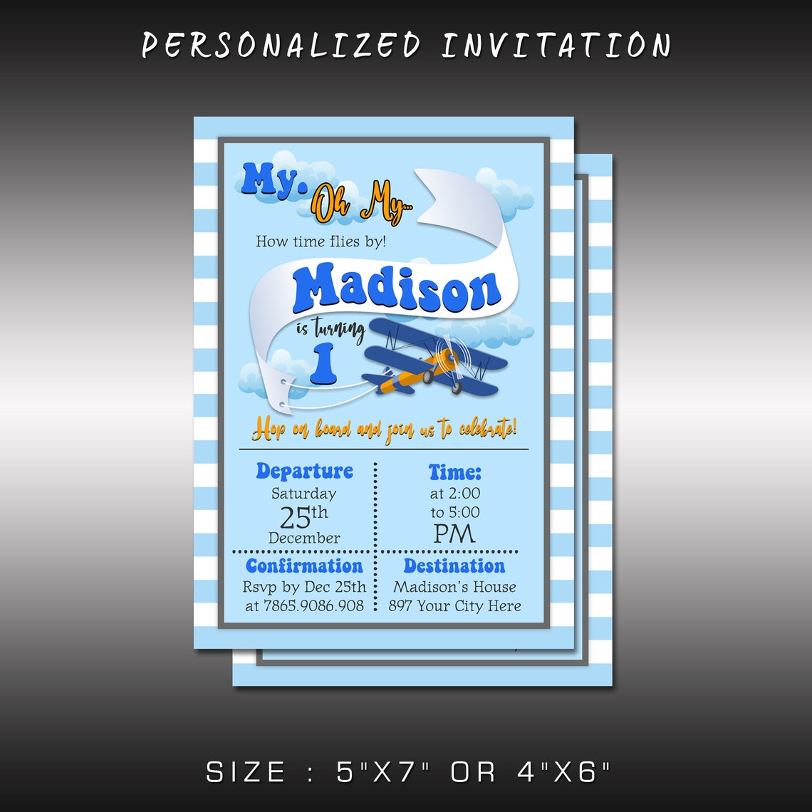 2 Wing Airplane Birthday Invitation Aviation Birthday - Etsy