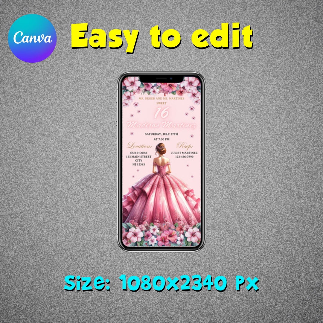 EDITABLE Sweet 16 Mobile Phone Invitations Electronic Sweet Sixteen ...