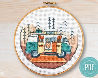 Retro Volkswagen Camper Van Cross Stitch Pattern Vintage Embroidery ...
