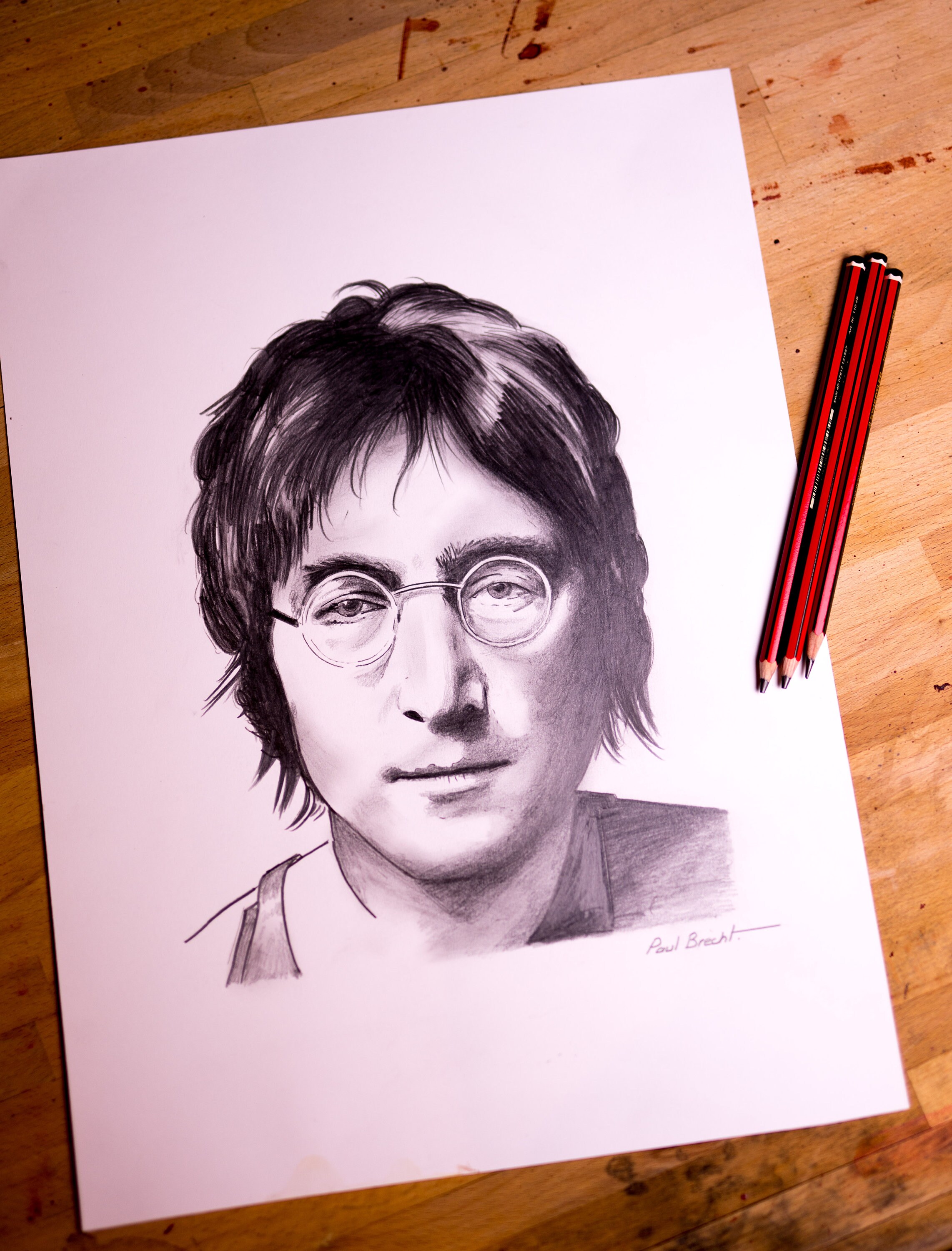 Original John Lennon Sketch par Paul Brecht A3 Bristol Board 240 GSM ...