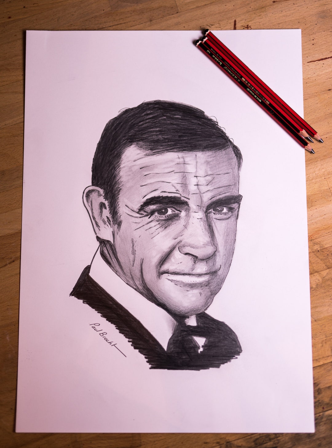 Original Sean Connery Graphite Sketch by Paul Brecht A3 - Etsy