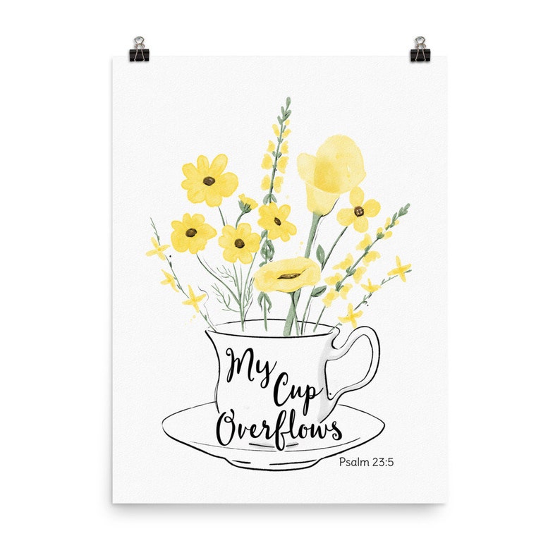 Christian Wall Art Bible Verse Art My Cup Overflows Yellow - Etsy