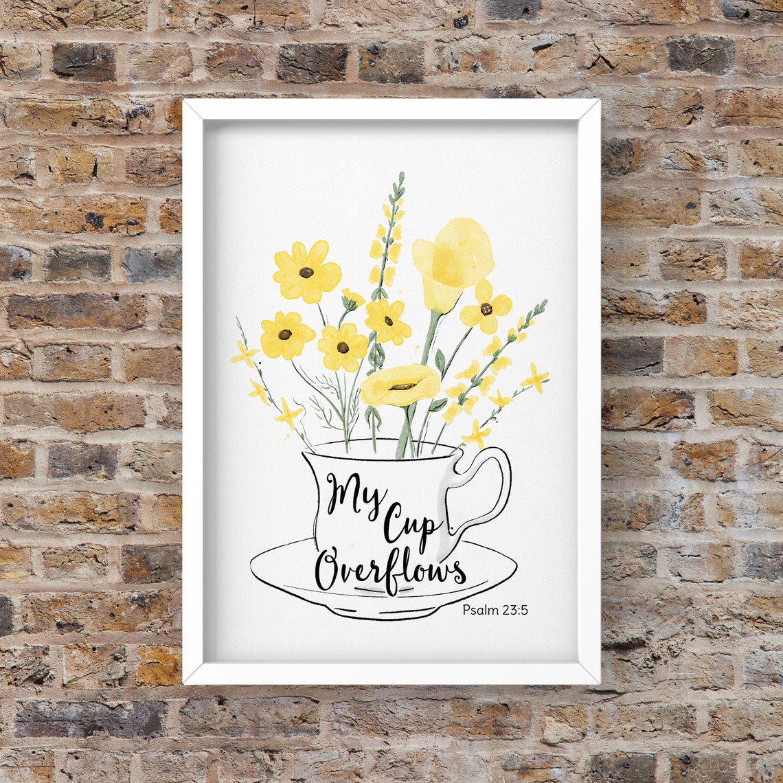 Christian Wall Art Bible Verse Art My Cup Overflows Yellow - Etsy