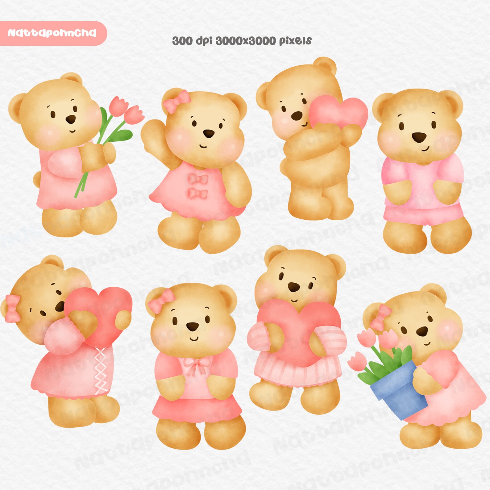 Watercolor Teddy Bear Clipart: Baby Shower PNG (digital Download) - Etsy