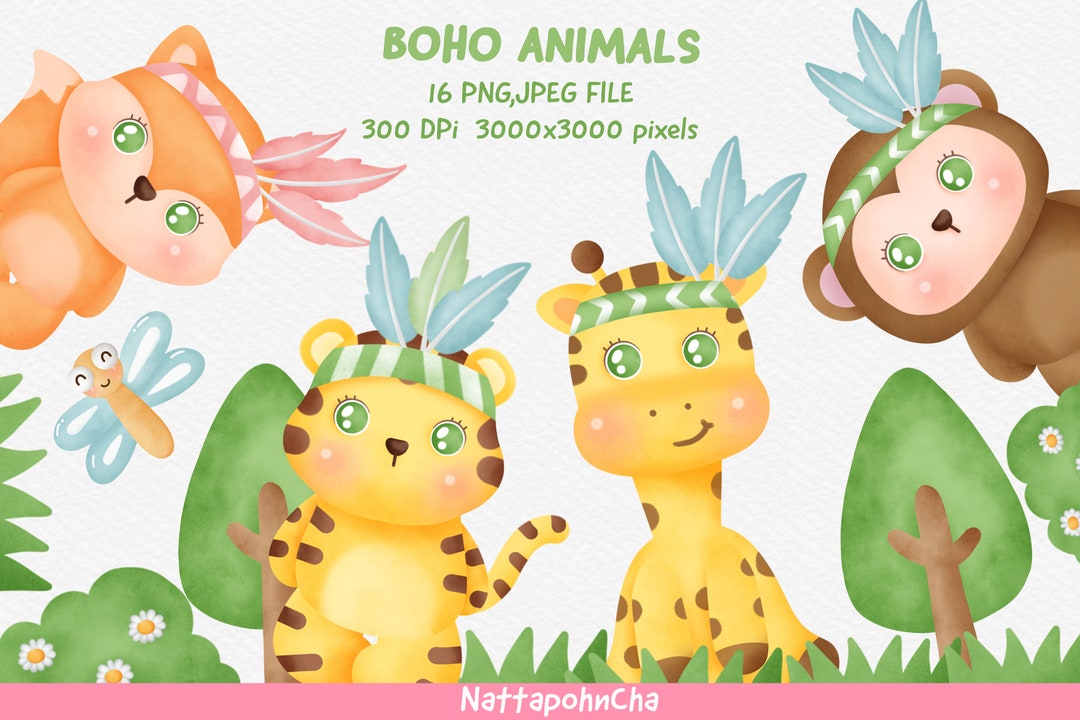 Boho Animals Cute Clipart Set. Animals PNG Files. Forest Animals Babies ...