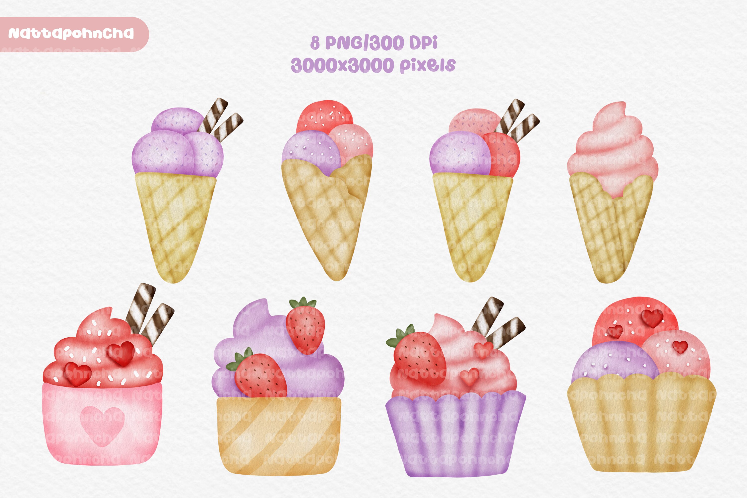 Watercolor Ice Cream Clipart, Watercolour Ice Cream Cone Clipart ...