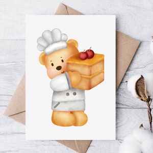 Watercolor Bakery Clipart: Teddy Bear, Cake (PNG, JPG) - Etsy