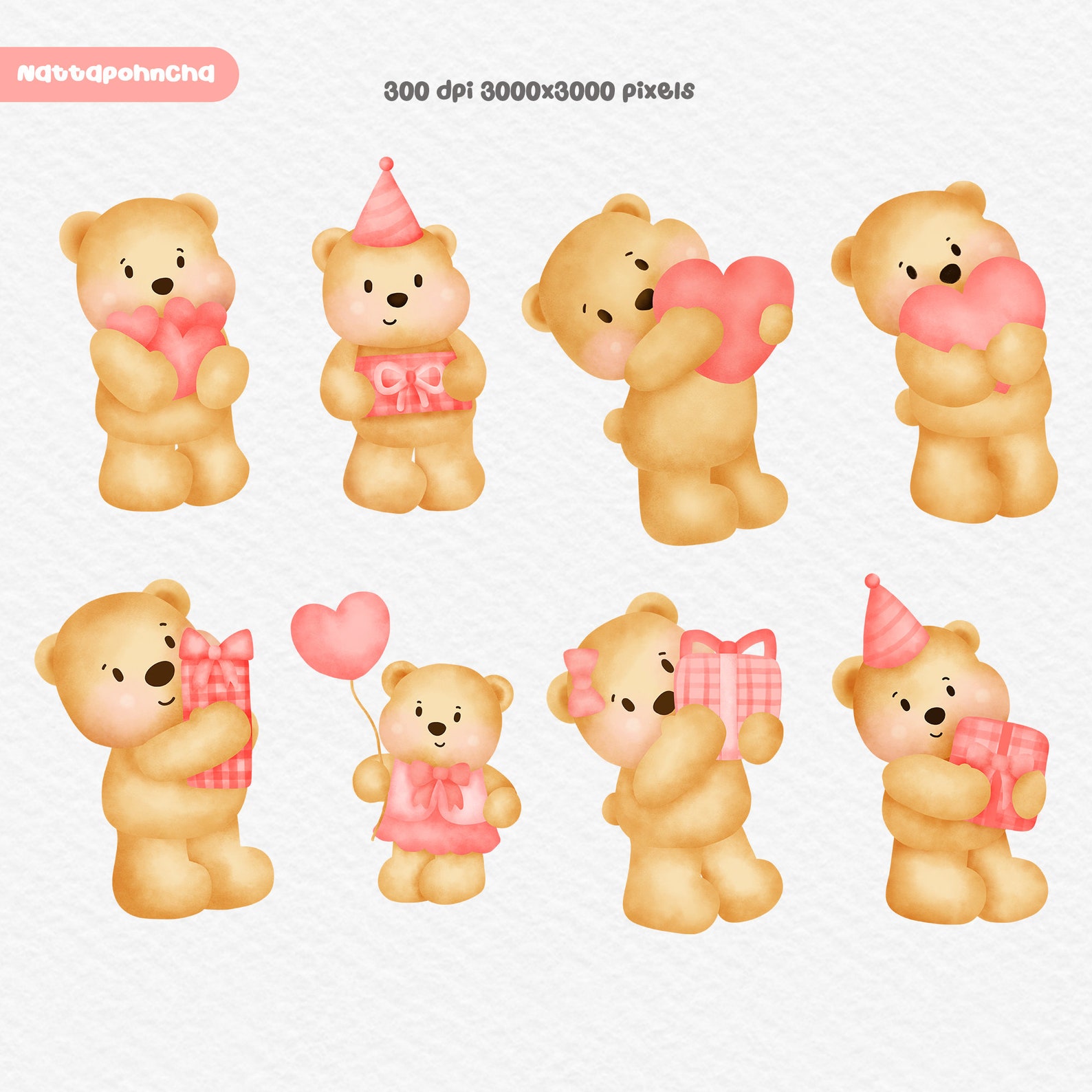 Watercolor Teddy Bear Clipart: Baby Shower PNG (digital Download) - Etsy