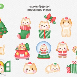 Watercolor Christmas Bundle Clipart, Cat Clipart , Christmas Cat ...