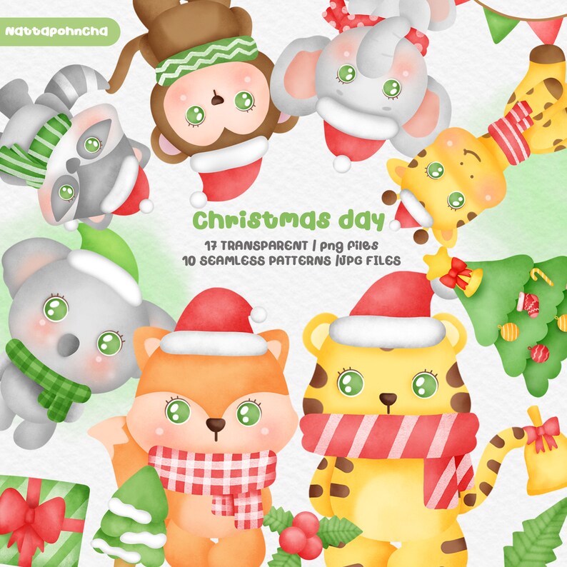 Watercolor Christmas Bundle Clipart, , Christmas Animal ,christmas ...