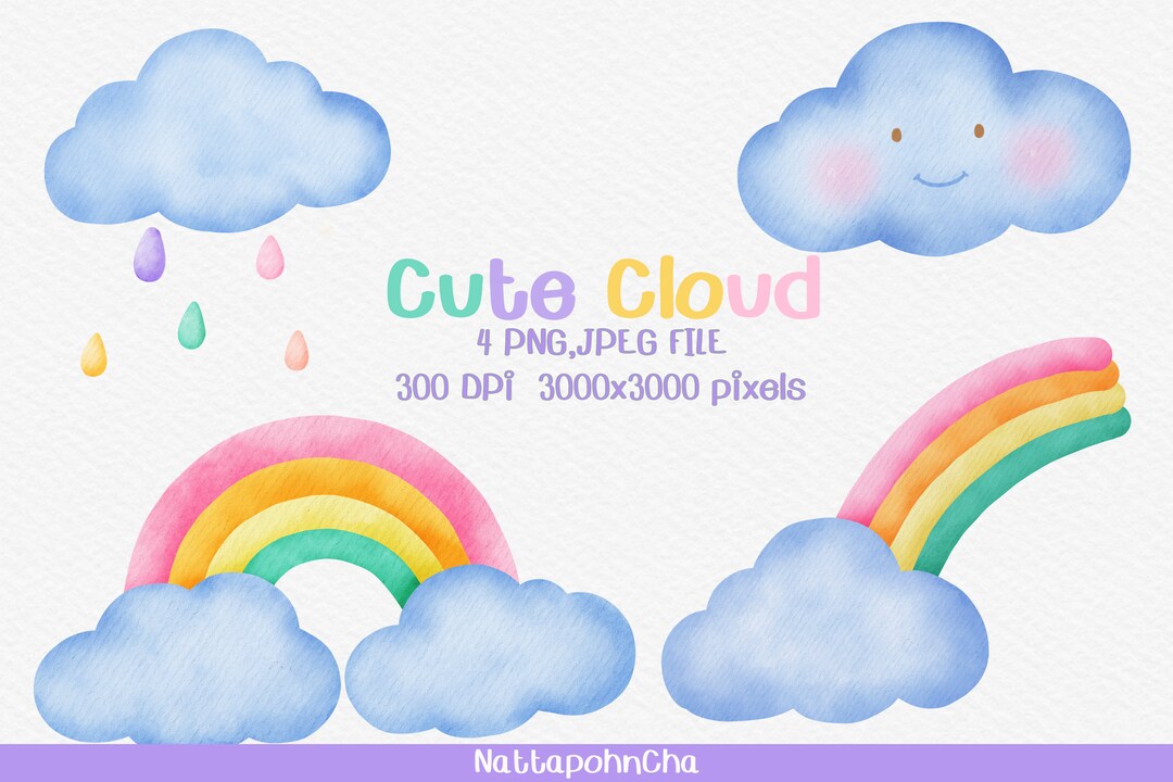 Watercolor Rainbow Clipart: Hand-painted PNG, Seamless Patterns ...