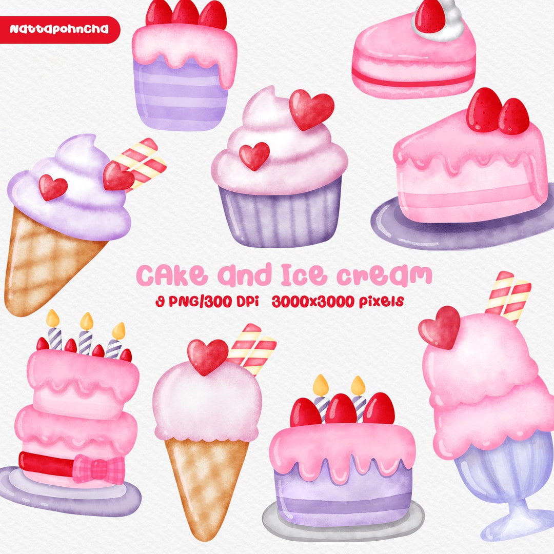 Watercolor Ice Cream Clipart, Watercolor Birthday Cake Clipart ...