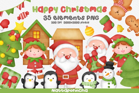 Watercolor clipart Christmas clipart /Santa and friends | Etsy