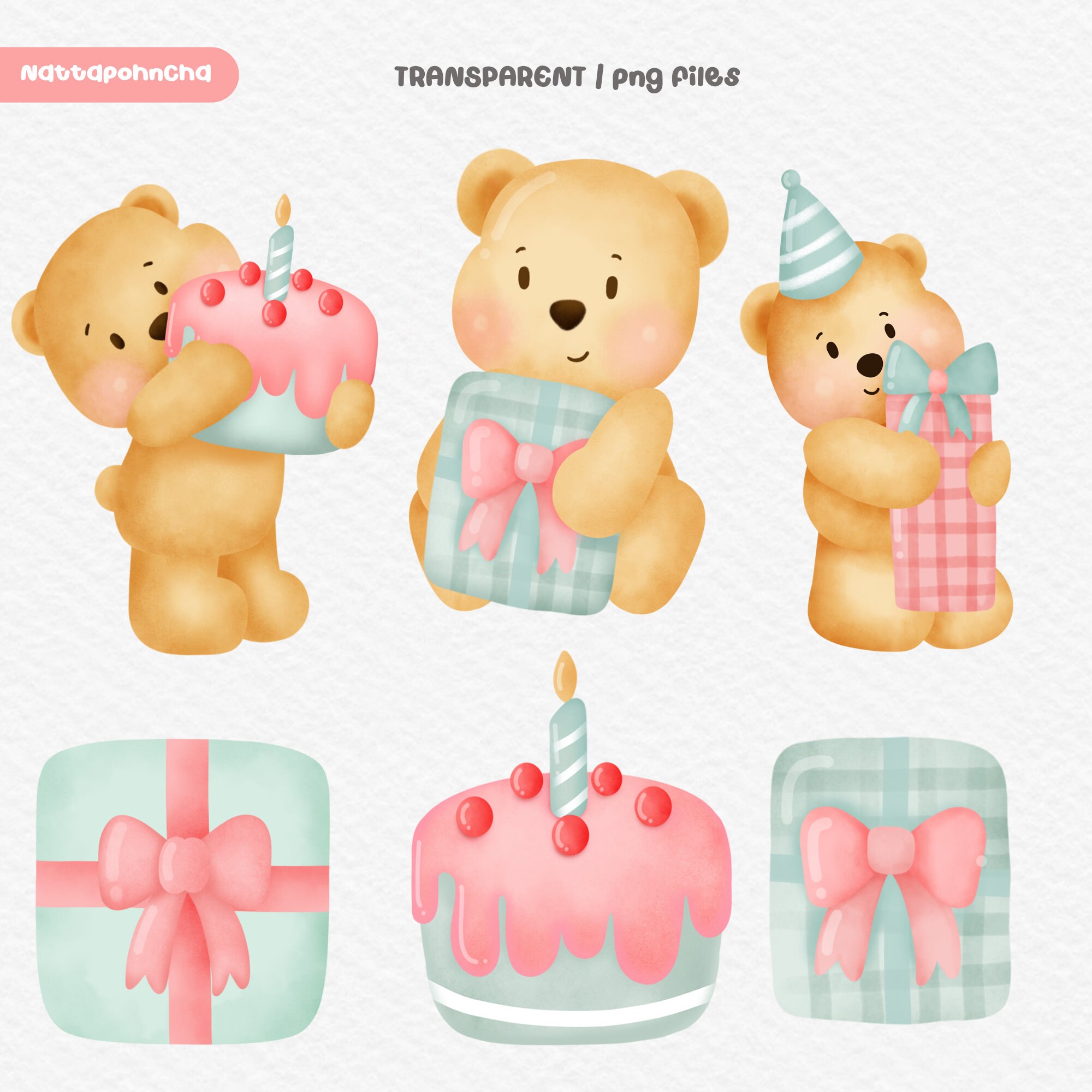 Birthday Clipart ,watercolor Teddy Bear, Baby Bears Watercolor Clipart ...