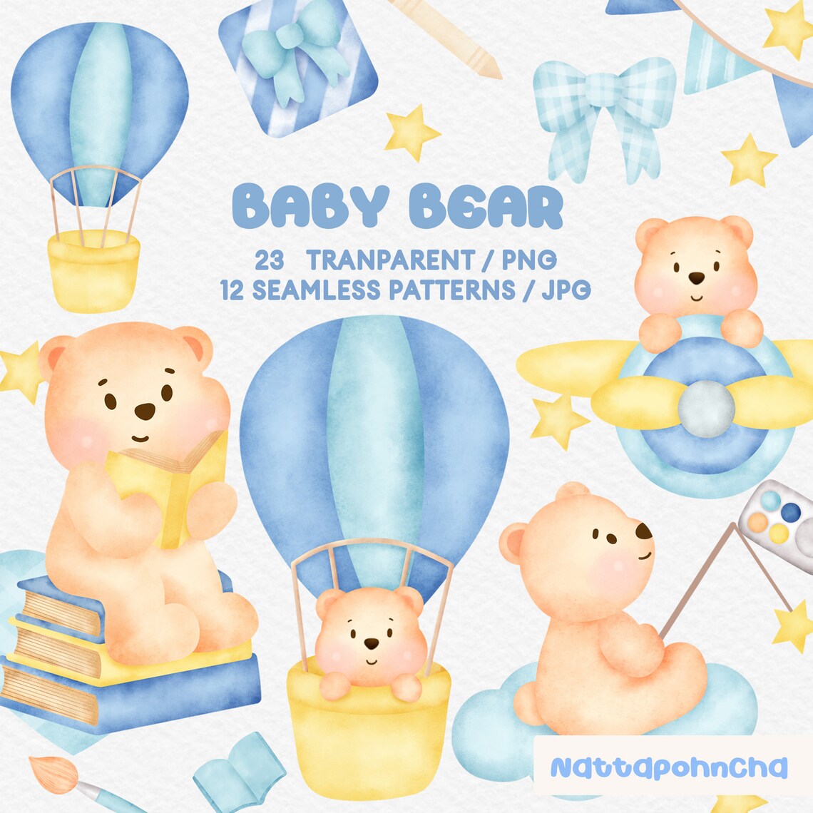 Watercolor Bear Clipart, Watercolor Bear Clipart , Back to School ...