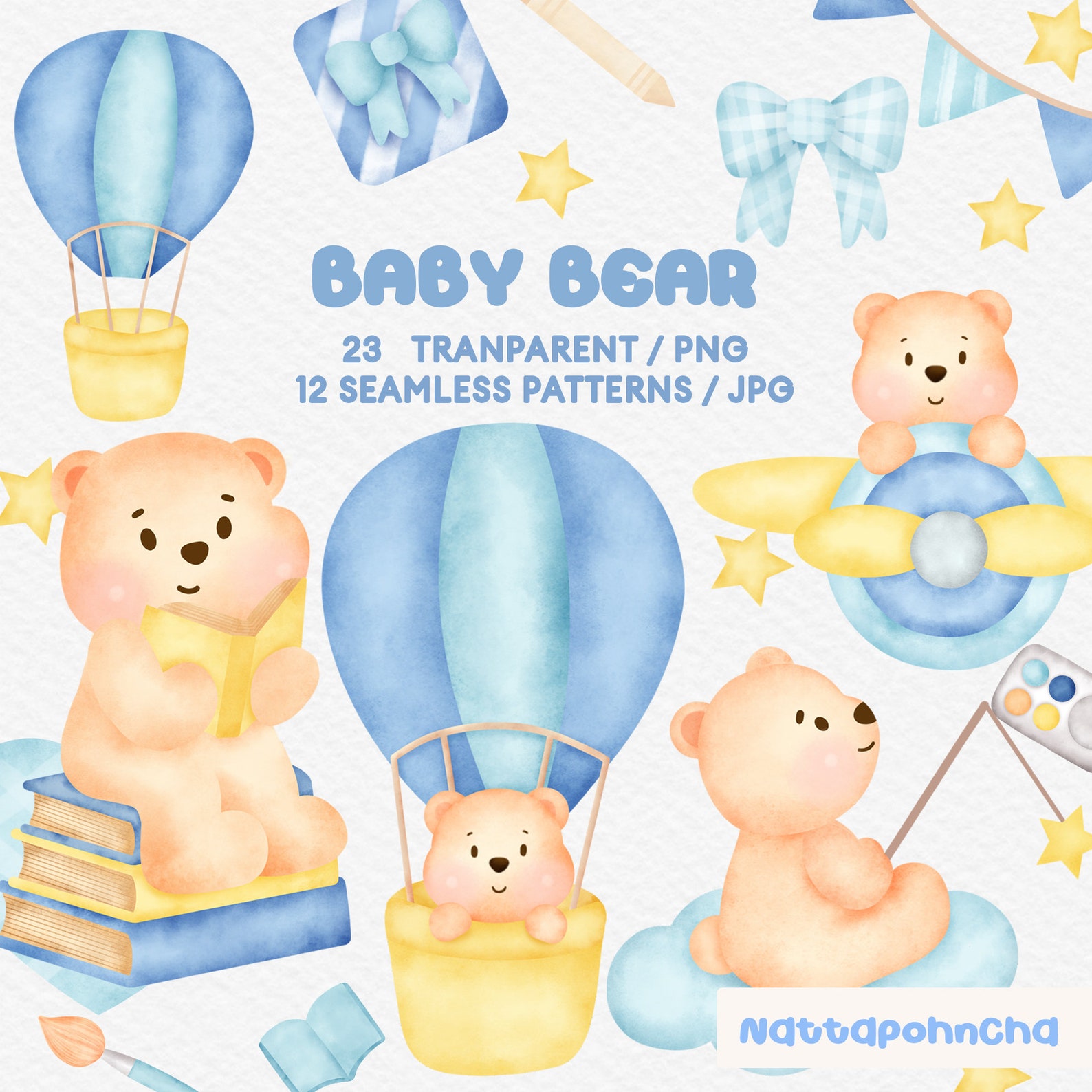 Watercolor Bear Clipart, Watercolor Bear Clipart , Back to School ...