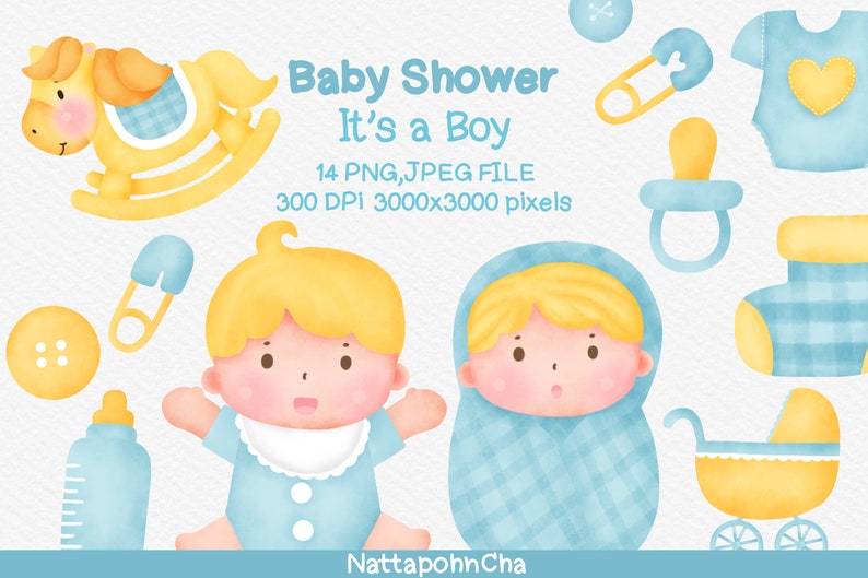 Watercolor Baby Boy Clipart Bundle: Baby Shower Art (digital Download ...