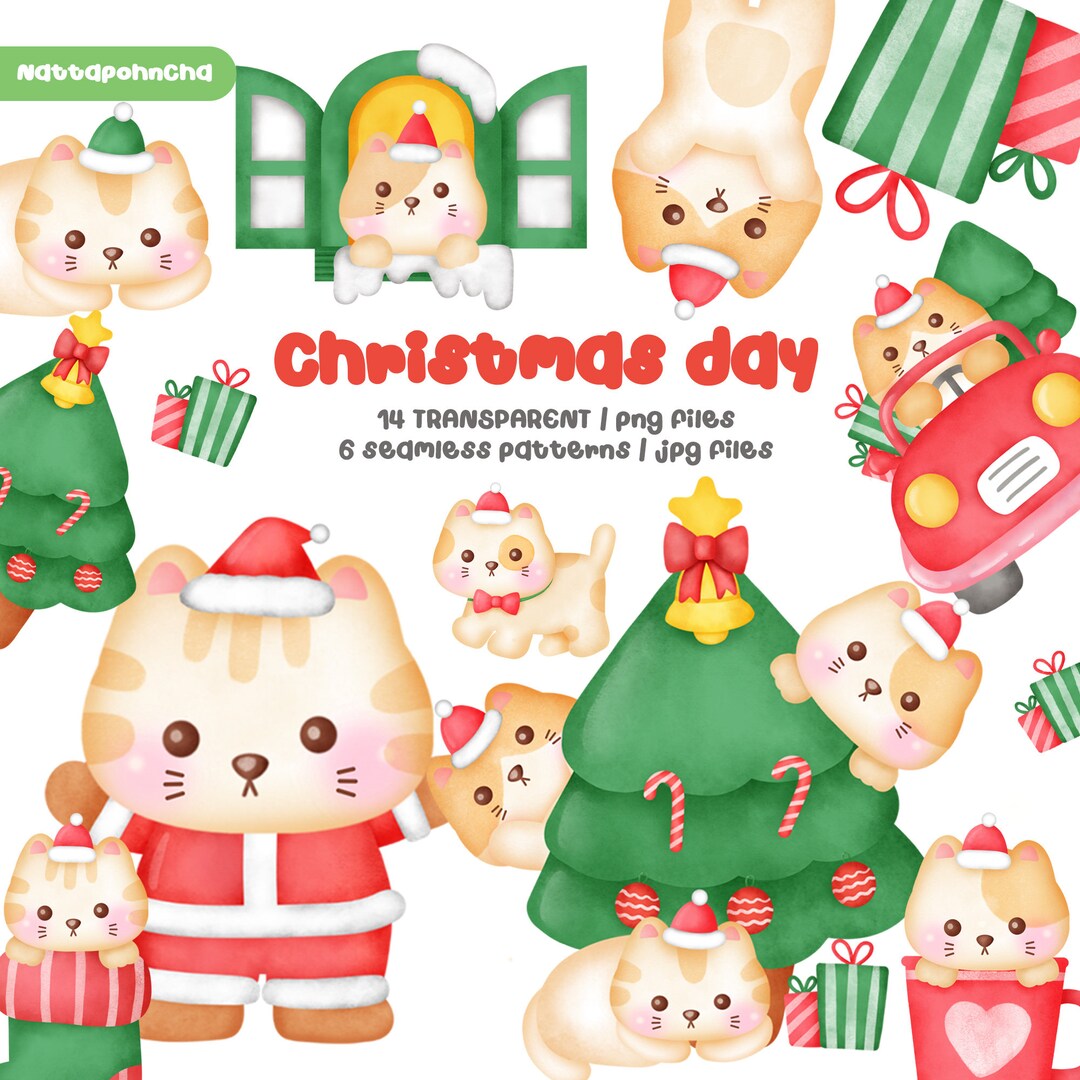 Watercolor Christmas Bundle Clipart, Cat Clipart , Christmas Cat ...