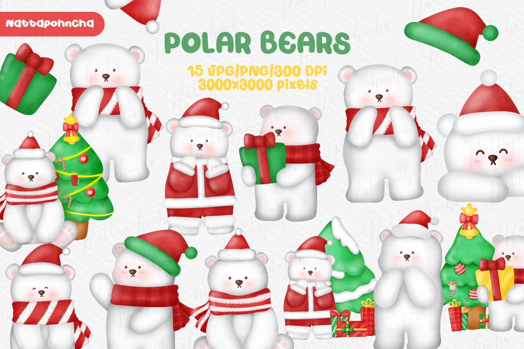 Watercolor Christmas Clipart, Bear Santa Claus Clipart , Christmas Bear ...