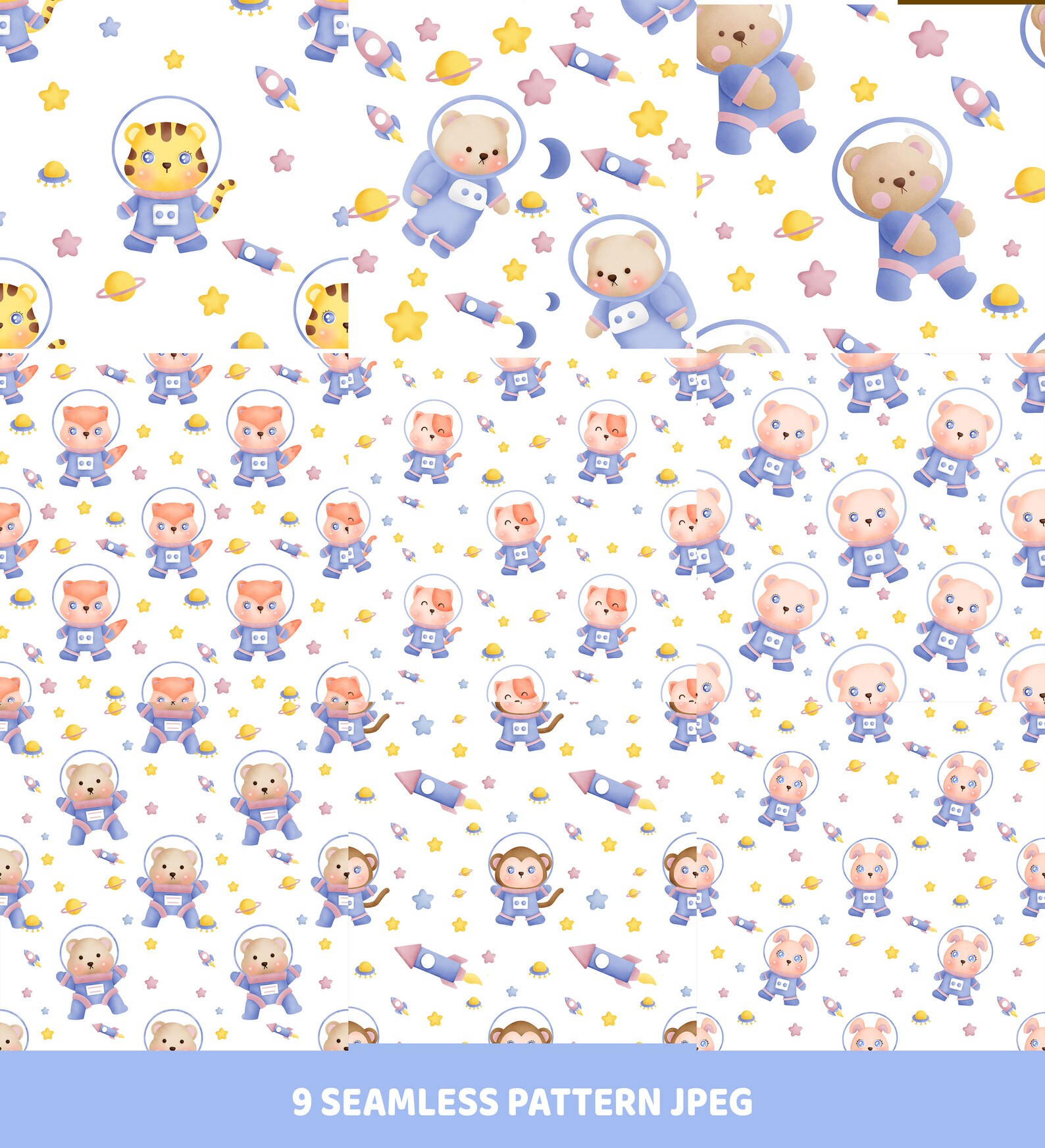 Pattern, Seamless ,space Clipart PNG Bundle, Animal Space Clipart ...