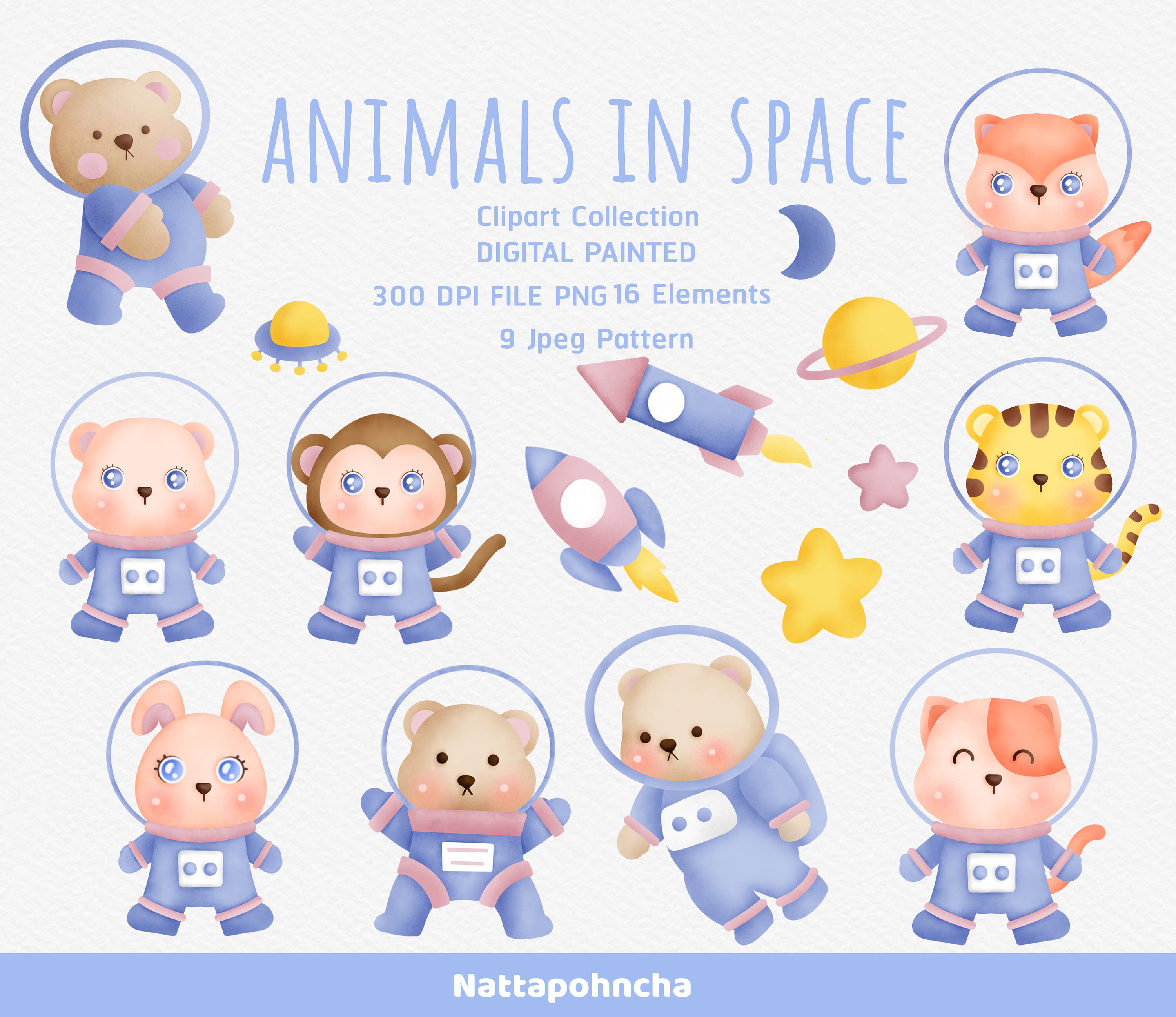 Pattern, Seamless ,space Clipart PNG Bundle, Animal Space Clipart ...