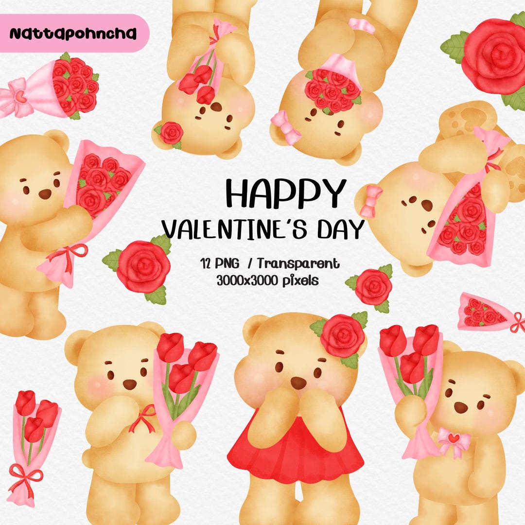 Valentine's Day Bear Clipart Set: PNG Files (digital Download) - Etsy