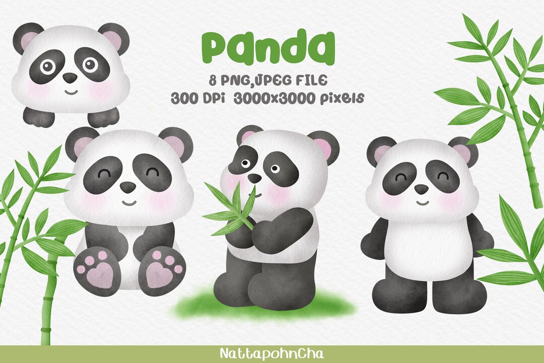 Cute Panda Clipart With Watercolor , Watercolor Panda, Panda Clipart - Etsy