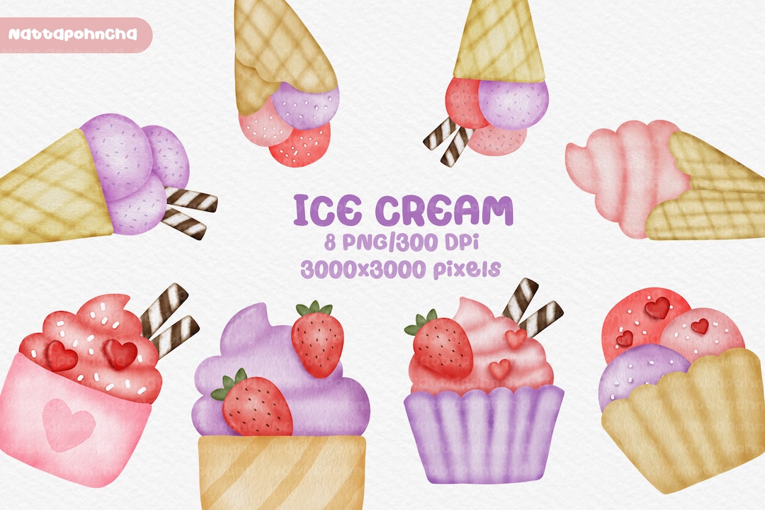 Watercolor Ice Cream Clipart, Watercolour Ice Cream Cone Clipart Summer ...