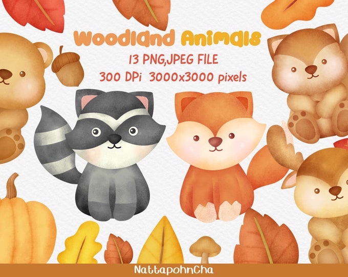 Watercolor Woodland Animals Clipart - Cute Animal Clip Art Set ...