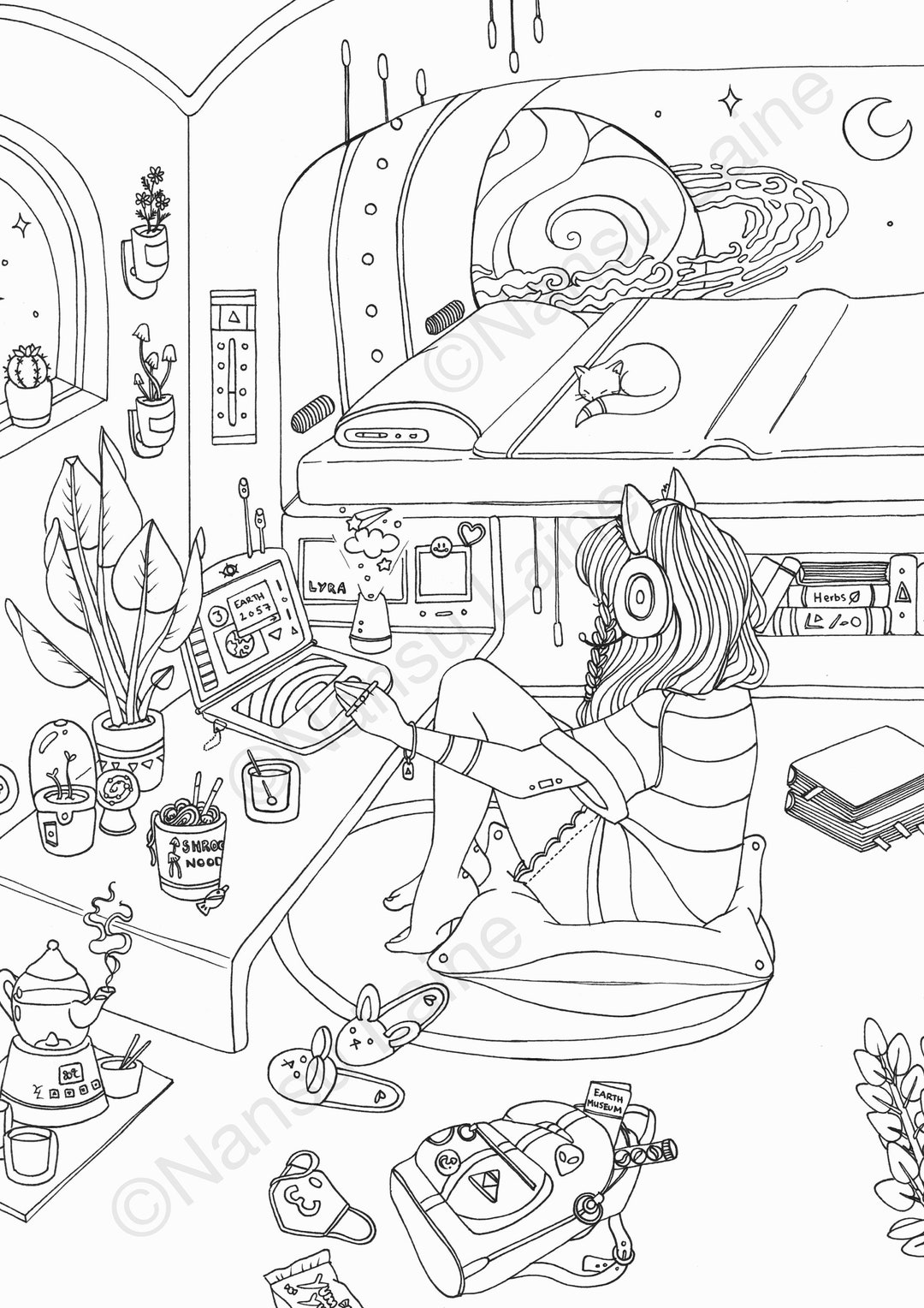 Futuristic Printable Colouring Page. Adult Colouring Page. Instant ...