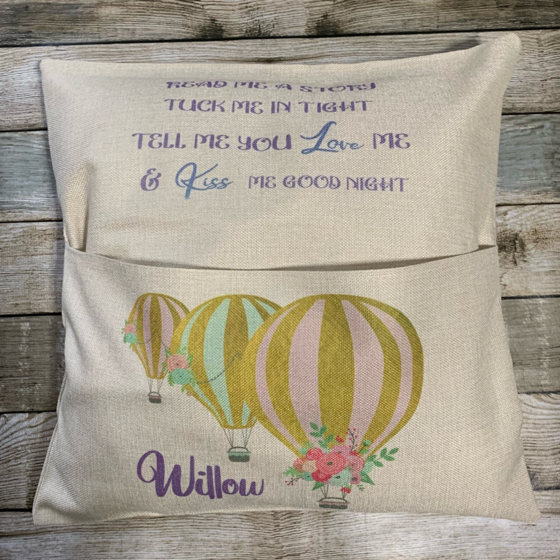 Hot Air Balloons Pocket Book Cushion Cover, Children’s Gifts, Nursery ...