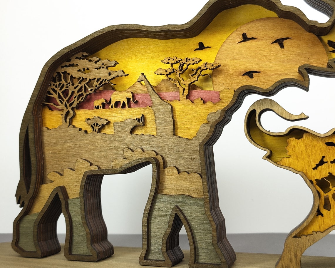 Elephant Laser cut files SVG PDF Home decor Multi-layer | Etsy