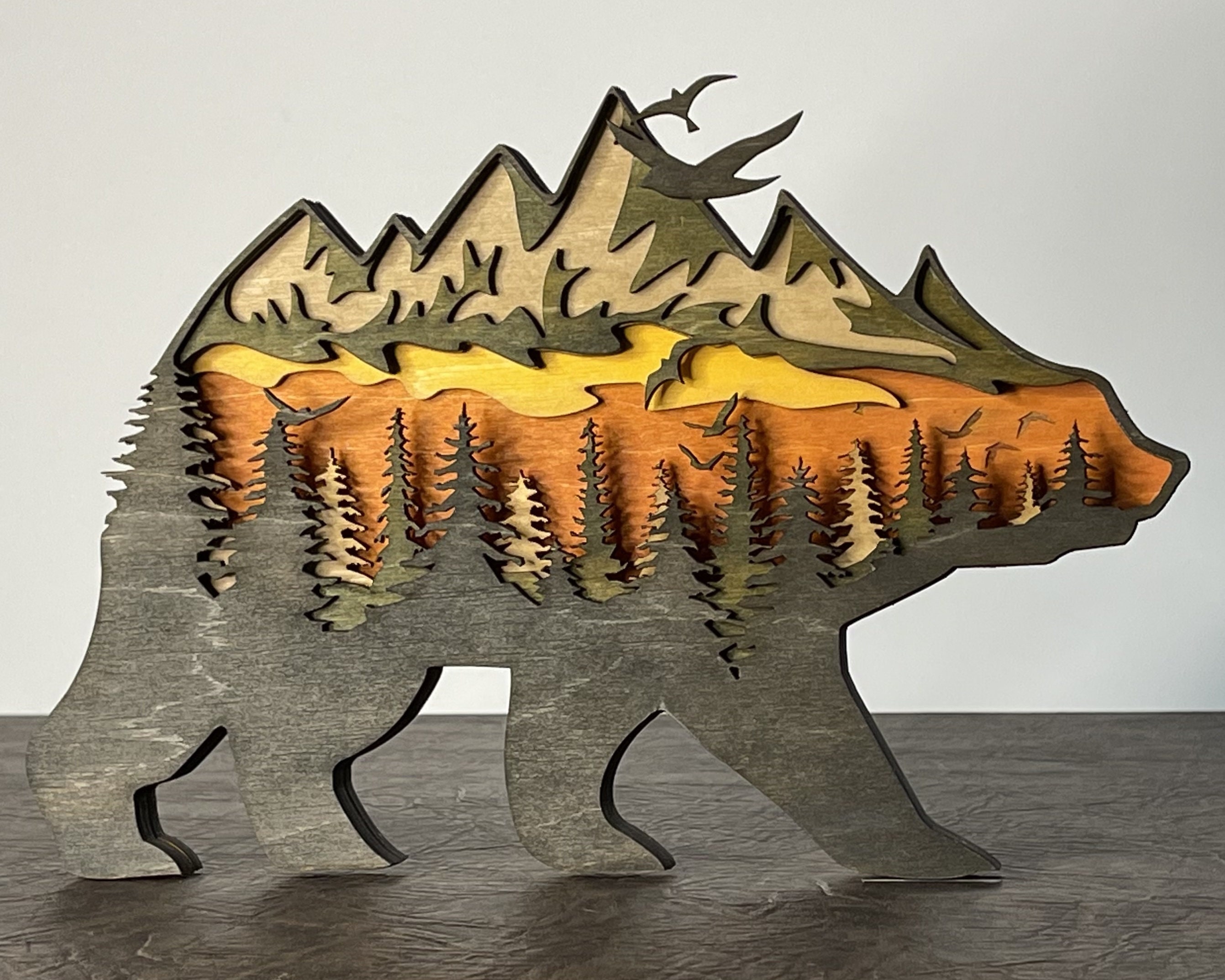 Bear Svg Laser Cut Files 5 Layer Art Piece For Glowforge Etsy