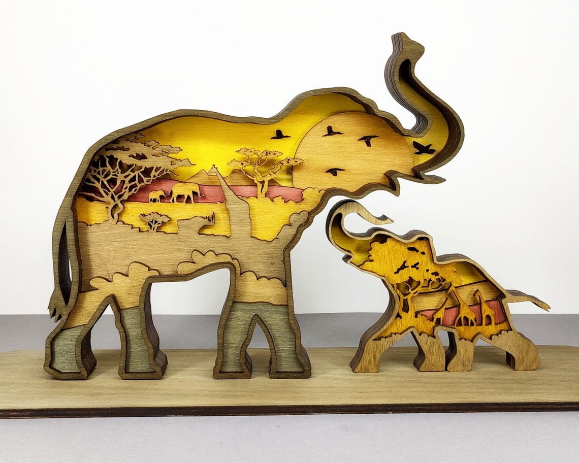 Elephant Laser cut files SVG PDF Home decor Multi-layer | Etsy
