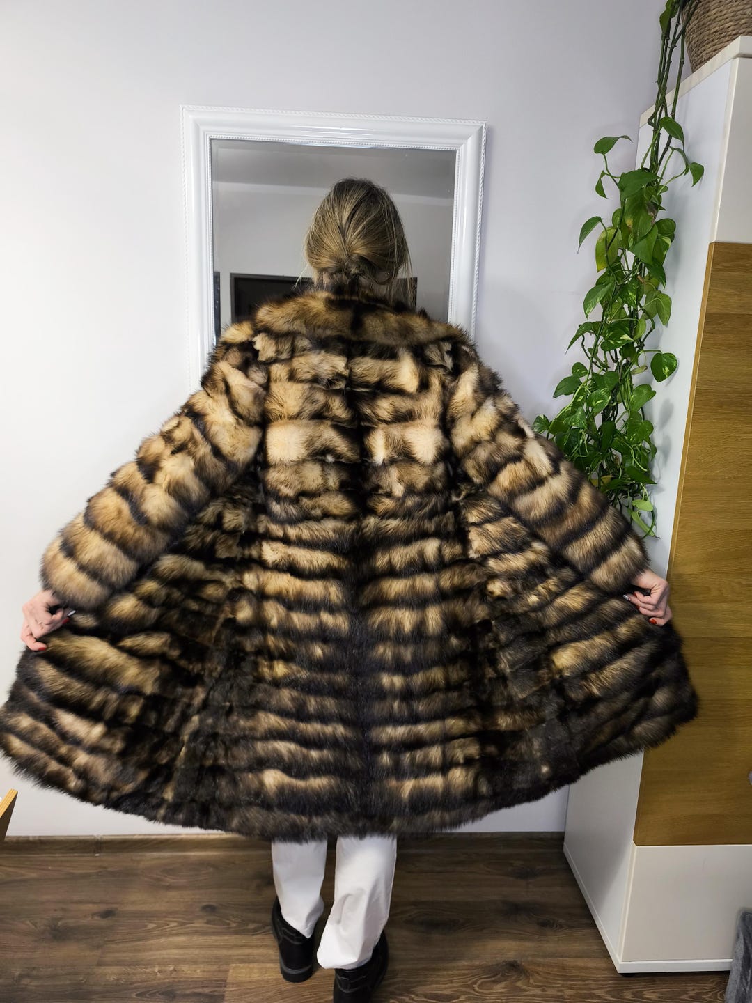 Natural Coat 100% Real Natural Ferrets Fur Coat Jacket Winter Warm Size ...